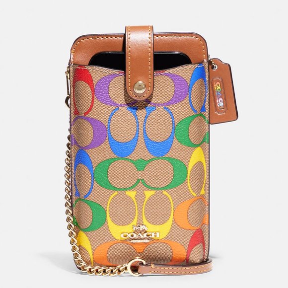 Coach | Bags | Coach Phone Crossbody In Rainbow Signature Canvas ...